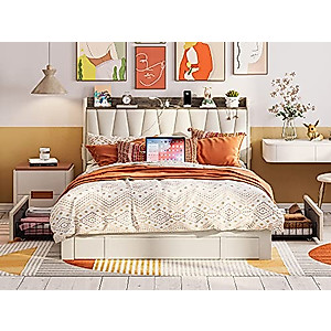 ANCTOR Full Size Bed Frame with 3 Drawers, Upholstered Platform Bed with Storage Headboard and Charging Station, No Box Spring Needed, Easy Assembly