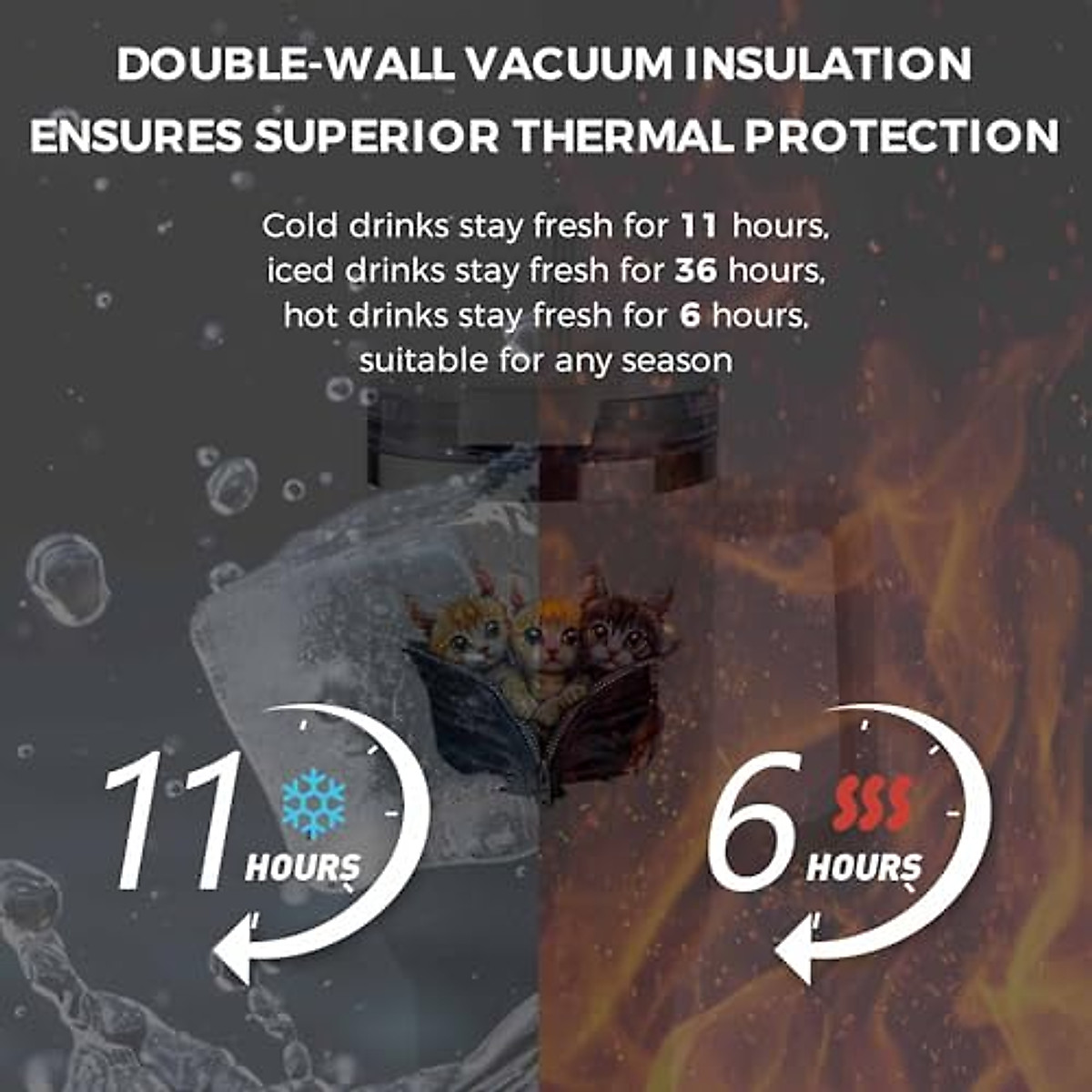 40 ounce insulated cup with handle, double-layer vacuum stainless steel material, equipped with straw, can keep warm or maintain cold drinks Animal Cat Funny 1 grey