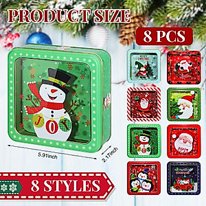 Tioncy 8 Pcs Christmas Cookie Tins with Lids Large Cookie Boxes Metal Empty Tins Santa Tinplate Xmas Gift Box for Christmas Holiday Candies Treats Storage Container