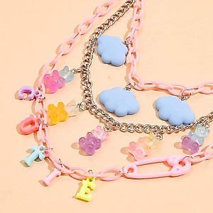 Multilayer Resin Gummy Cartoon Bear Link Chain Pendant Necklace Punk Colorful Transparent Acrylic Animal Butterfly Cloud Choker Necklace for Women Party Hip Hop Jewelry-A cutie