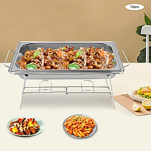 Gdrasuya10 12 Pcs Foldable Buffet Stand - Metal Chafing Rack with Wire Frame Holder - Serving Trays & Food Warmer - Catering Supplies for Wedding & Birthday Party, Silver