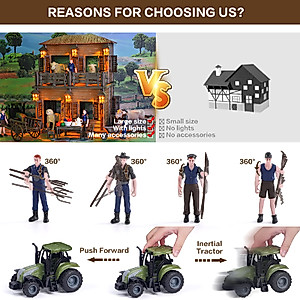 Lucky Doug Farm Animal House Toys Playset for Kids Toddlers Ages 3-8, 187 PCS Farm Building Toys Farmhouse Figures Pretend Play Set with 4 Animals, 4 Figures, A Tractor, 11" L x11 W x 14" H