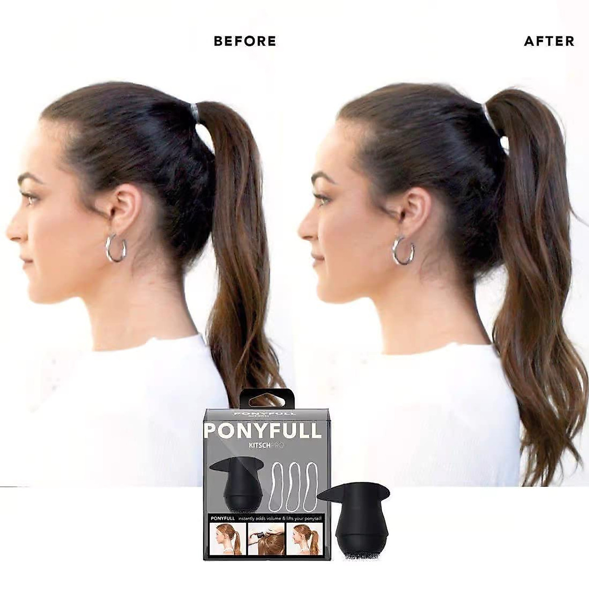 Kitsch PONYFULL Ponytail Volume Enhancer, Volumizing Ponytail Tool, Enhance Ponytail Style for Fine Hair Adds Volume and Lift Perfect for Daily Use & Any Occasion, Hair Accessories for Women (Black)