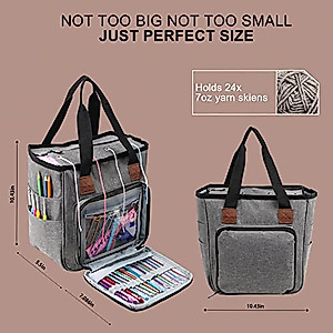 Looen Yarn Knitting Storage Tote-Large Capacity Crochet Organizer Portable Travel Bag With Shoulder Strap Crochet Hooks Case for Unfinished Bulk Project
