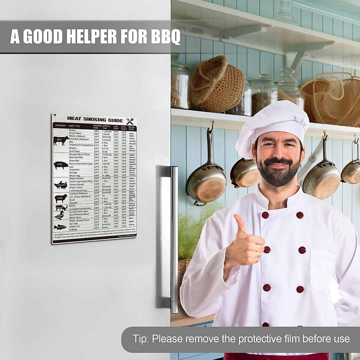 Meat Temperature Magnet, Stainless Steel Meat Smoking Guide, Meat Temperature Chart for BBQ, Smoker Accessories Gifts for Men