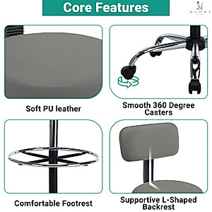 Venus Drafting Stool Chair, Rolling Stools with Wheels, Stools with Backs, Tall Adjustable Office Chair Workbench Stool with Back Support Adjustable Chair Work Stool with Chrome Footrest - Gray