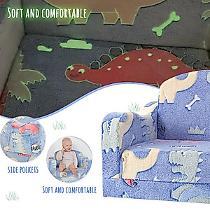 Thick Comfy Toddler Chair and Couch for Kids,2-in-1 Soft Plush Fold Out Sofa for Children,Convertible Couch to Lounger for Toddler