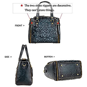 Crossbody Bag for Women Leather Top Handle Tote Purses Vintage Satchels Handbag (Flower Pattern- Blue)