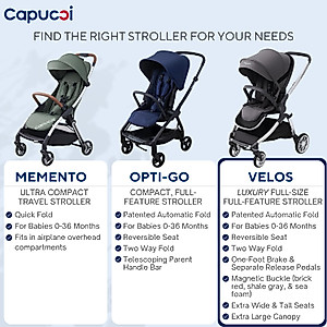 Capucci Velos Stroller - Premium Modular & Comfort, Self Standing with One Hand Auto Fold, Versatile Seat Options Baby Stroller with Car Seat Adapter and Ample Storage, Classic Gray
