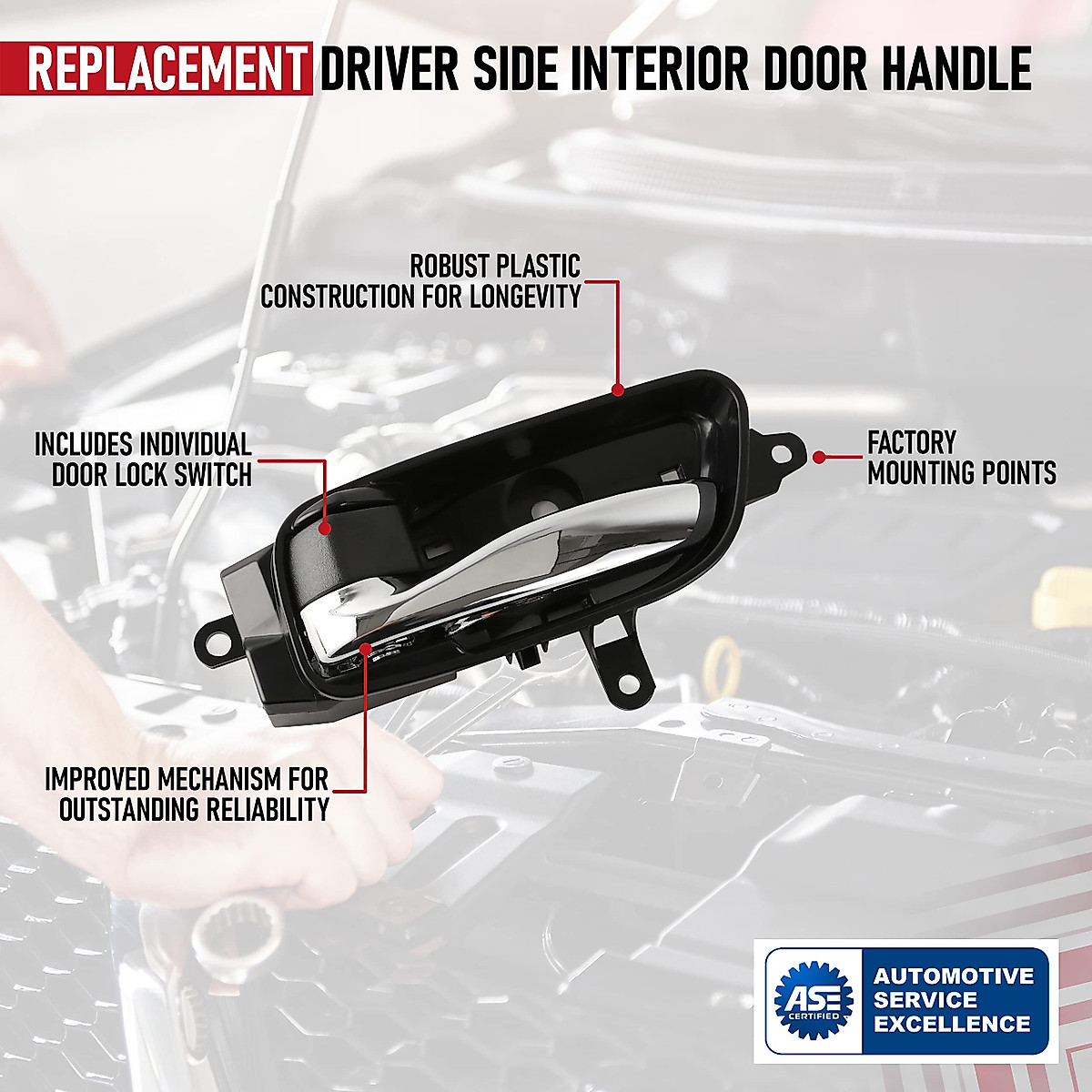 AA Ignition Interior Door Handle Driver Side, Front or Rear, Compatible with Nissan Altima 2013-2018, Murano 15-19, Armada 14-15, Pathfinder, Titan - Replaces 80671-3TA0A, 80671-3TA0D, 80671-3TA0B