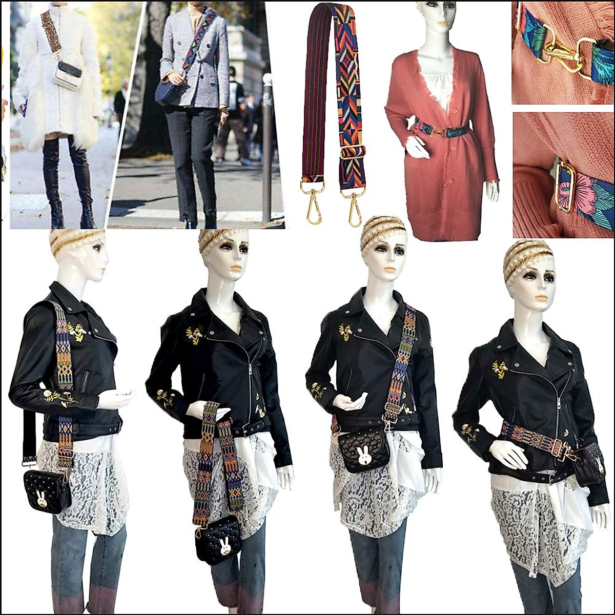 Abuyall Wide Strap Replacement Guitar Style Multicolor Crossbody Handbag Strap A