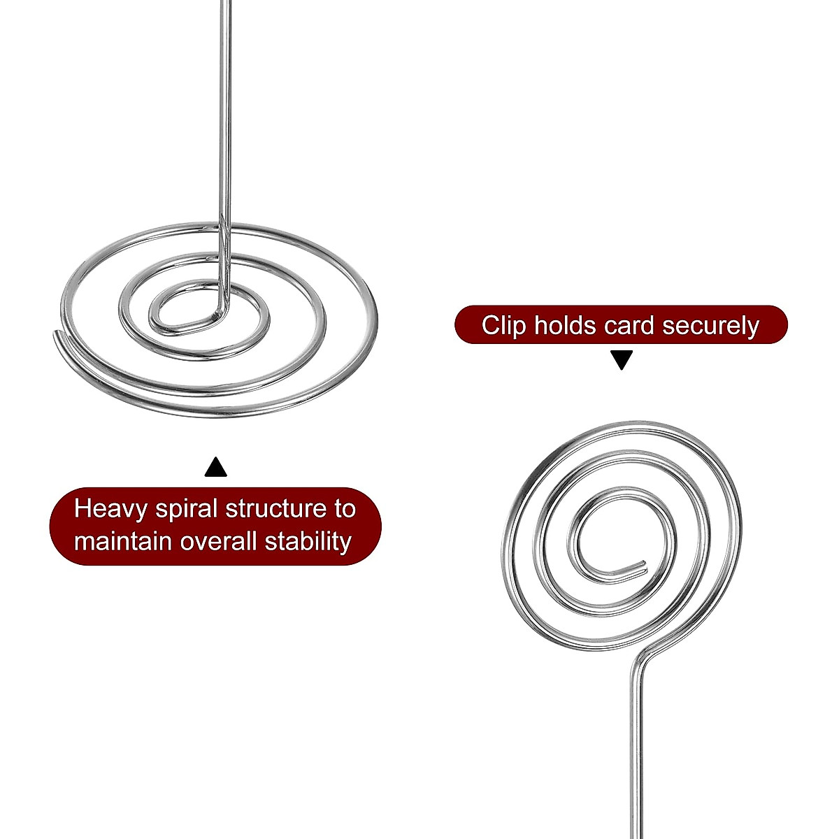 HARFINGTON 12pcs Table Number Holders 3.35 Inch 85mm Tall Circle Shape Steel Photo Holders for Centerpieces Table Place Card Holders for Wedding Reception Party Office Home, Silver Tone