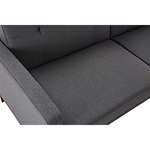 Sofa Futon Premium Linen Upholstery Sofa Can Convertible Into A Bed, Sofa Bed Upholstery with Wooden Legs, Fabric Living Room Sofa Contemporary Plush Sleeper Sofa with Padded Cushions (Grey)