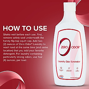 Zero Odor – Laundry Odor Eliminator - Permanently Eliminate laundry Odor – Patented Molecular Technology Best For Clothes, Towels & Linens, Shoes, Bags, Etc. - rinse and refresh Again, 16oz