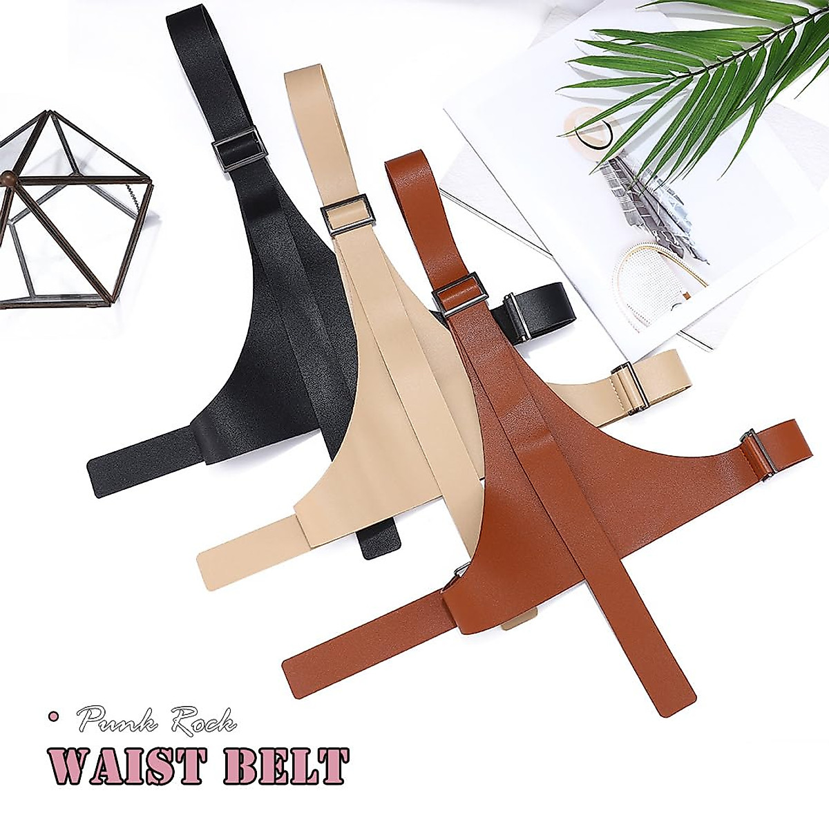 BODIY Punk Rock Belt Black Pu Leather Fashion Waist Belt Gothic Costume Cosplay Rave Accessory Waist Belts for women (Black)