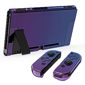 eXtremeRate PlayVital Back Cover for Nintendo Switch Console, Handheld Controller Protector Hard Shell for Joycon, Dockable Protective Case for Nintendo Switch - Gradient Translucent Bluebell