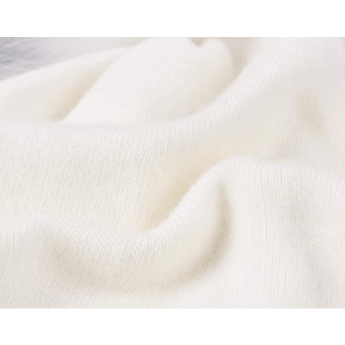 EASTER BARTHE White Cashmere Beanie Hat Women Winter Slouchy Knit Beanie Hat with White Fur Pom Pom Beanie Ski Hat Stocking Cap Hat