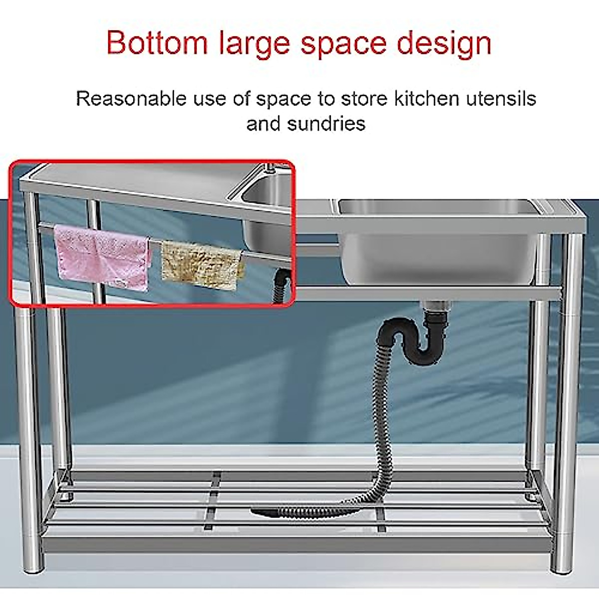 NYCDA Commercial Stainless Steel Sink, Kitchen Utility Sink Single Bowl Free-Standing Sink Set, Restaurant Sink w/Faucet & Drainboard for Laundry Garage Camping 80x50x80cm/31.5x19.7x31.5in Right-Sink