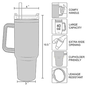 40 Oz Tumbler With Steel Straw and Handle, Insulated Everyday Use (Gray)