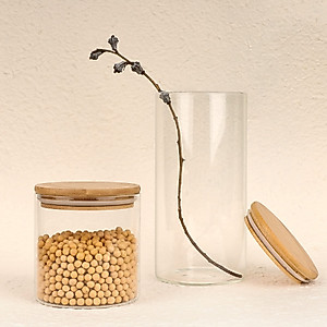 UrSpeedtekLive Glass Storage Jars with Airtight Bamboo Lids, Set of 5 Food Storage Jars with Wood Lids, Glass Kitchen Canisters, Clear Container for Coffee, Dry Goods, Cookie, Candy, Tea, Pasta