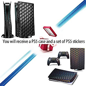 PS5 Cover Plates with Skin Stickers for PS5 Console, Niaycouky Face Plates Black with Hard Shell Protective, PS5 Accessories Plates, Shockproof Anti-Scratch Playstation 5 ABS Cover for Disc Edition