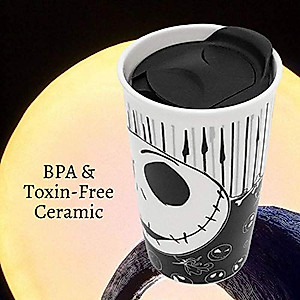 Silver Buffalo Disney Nightmare Before Christmas Jack with Bones Ceramic Travel Mug, 10 Ounces