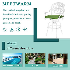 MEETWARM 2 Piece Outdoor Patio Swivel Bar Stools, All-Weather Cast Aluminum Bar Height Bistro Chairs, Outdoor Furniture Bar Dining Chair Set with Cushions for Garden Deck Backyard, White