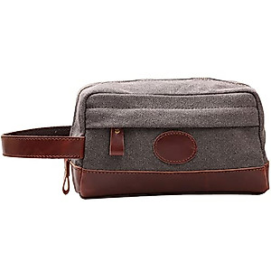 IBLUE Toiletry Bag Leather and Canvas Travel Dopp Kit Bathroom Shaving Organizer for Men&Women Travel Accessories,B03 (BLACK)