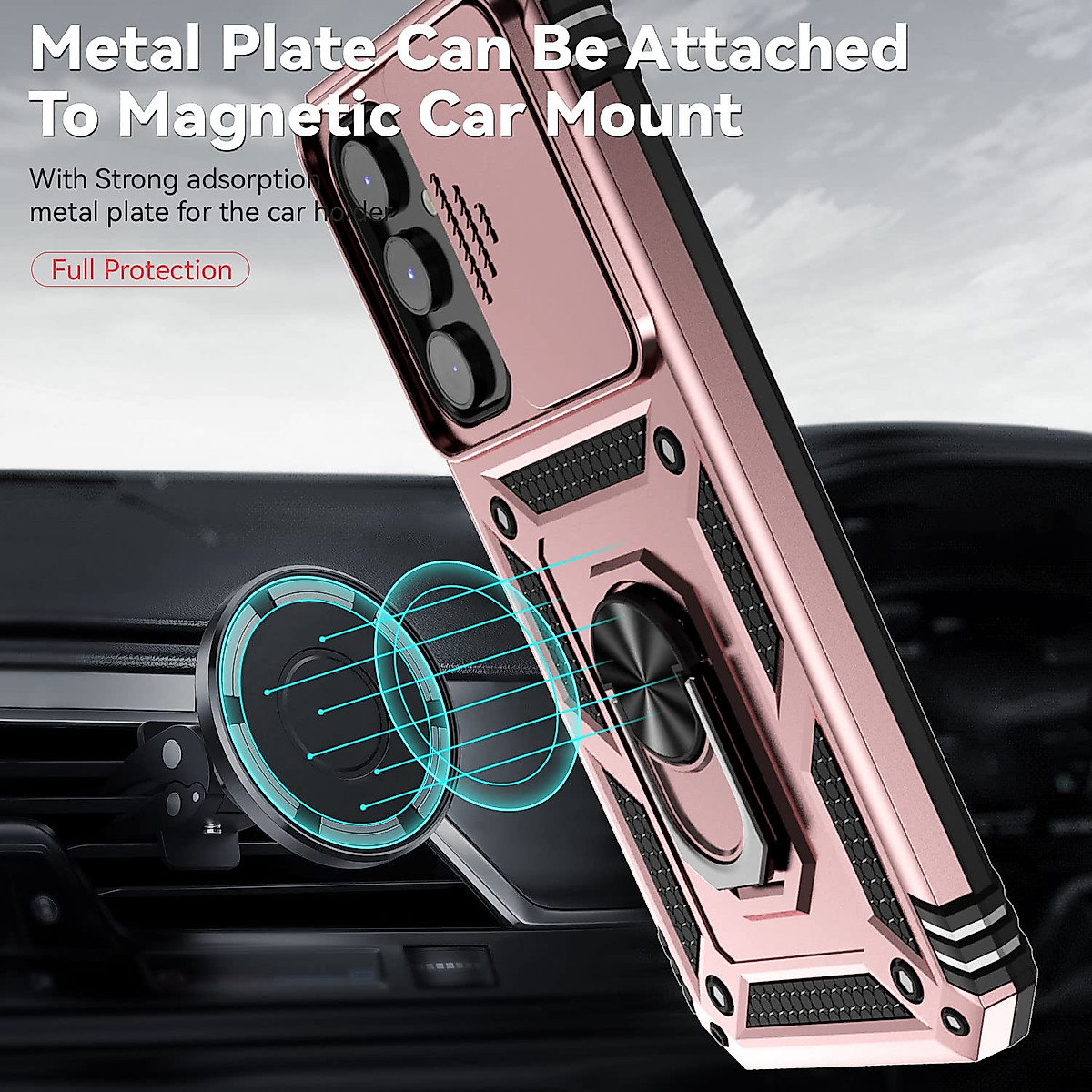 Suyomo for for Samsung Galaxy A54 5G Case with HD Screen Protector [2PCS],Samsung A54 5G Case with Camera Cover + 360 Rotatable Stand Kickstand,Military Grade Heavy Duty Sturdy Case (Rose Gold)