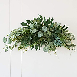 MSUIINT Artificial Leaf Swag, 27.5 Inch Decorative Swag with Eucalyptus Leaves Front Door Wreaths Faux Hanging Floral Garland Wedding Arch Flowers Swag for Home Wall Garden Party Festival Decor
