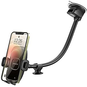 APPS2Car 13'' Gooseneck Car Phone Holder,Heavy Duty Phone Holder for Truck, [Flexibile Long Arm] [Anti shake stabilizer]Windshield Car Phone Mount Suction Cup,Fit For iPhone, Samsung &Other Cellphone
