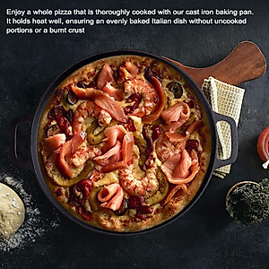 Max K 14-Inch Pizza Pan with Handles - Preseasoned Cast Iron Cooking Pan for Baking, Roasting, Frying - Black