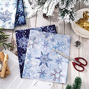 Whaline 12Pcs Winter Cotton Fabric Bundles Blue Purple Snowflake Fat Quarter Xmas Winter Quilting Patchwork for DIY Handmade Sewing Crafting, 18 x 22 Inch