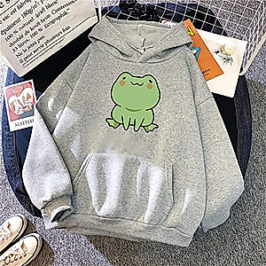 Women's Frog Hoodies Sweatshirt Long Sleeve Kawaii Tops Cartoon Cute Hoodies Teens Girls Casual Pullover Blouse
