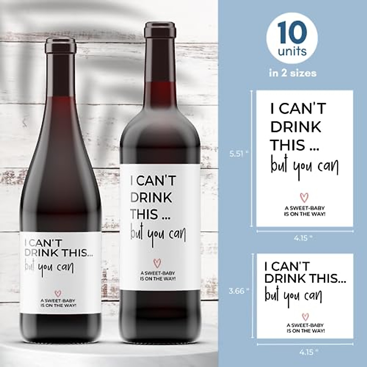ST. PAULY | ● 10 PCS in 2 Sizes ● Pregnancy Announcement Wine Labels | Baby Announcement Bottle Label | Gender Neutral Pregnancy Reveal | For Family and Friends (I can't drink this but you can)
