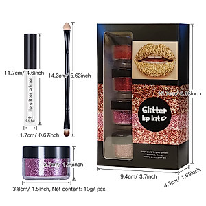 LOKFAR 4 Colors Glitter Lip Kit, Shiny Diamond and Metallic Lip Glitter Makeup Lipstick Lip Gloss Glitter Lipstick, Waterproof & Long Lasting Lip makeup Powder Set for Lips Nails Art(Set A Warm Color)
