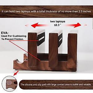Vertical Laptop Stand for Desk，Resizable Wooden Laptop Holder,Suitable for laptops of various thicknesses and sizes.laptop holder vertical.It can accommodate at least 3 devices . (black walnut)
