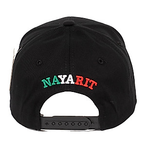 Mexican Hat Mexico State Federal Name Embroidered Snapback Flat Bill Baseball Cap (State-Nayarit) Black