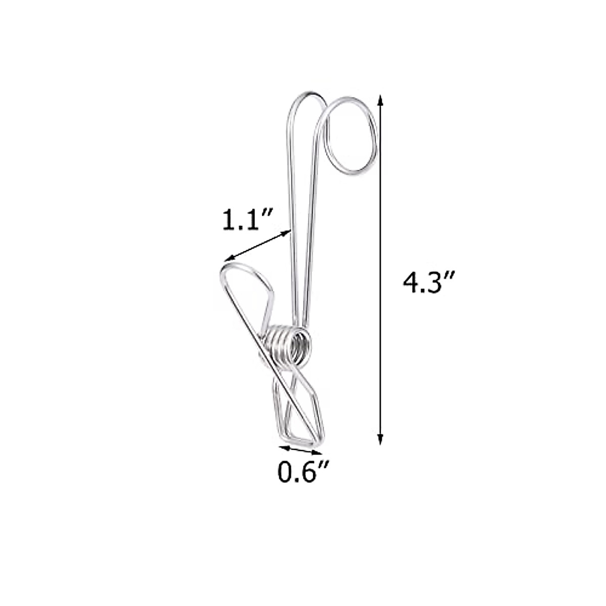 20 PCS Stainless Steel Clothespins with Hooks, Metal Long Tail Clip with Hooks,Hanging Universal Clips, for Offices, Kitchens and Bathrooms