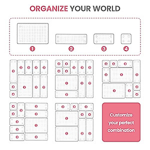 HOUSE DAY Makeup Drawer Organizer Trays 17 PCS, 4-Size Clear Drawer Organizers with Silicone Pads, Vanity Organizers and Storage, Non Slip Plastic Drawer Organizer for Desk, Bathroom, Kitchen, Office