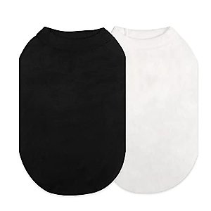 YAODHAOD Dog Shirts Clothes, 2pcs Plain Dog T Shirt Vest, Cotton Blank Dog Shirts Clothes, Soft and Breathable Pet Apparel Outfits (18" Chest, Black+White)