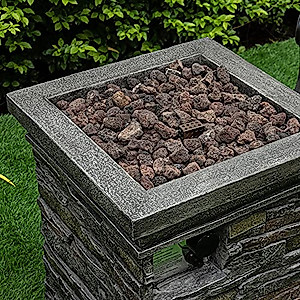 Ehomexpert Propane Fire Pit Column, Square 30000 BTU Outdoor Gas Fire Pit Table for Outdoor Garden Backyard Deck with Lave Rocks and PVC Weather Cover, CSA Certificationp