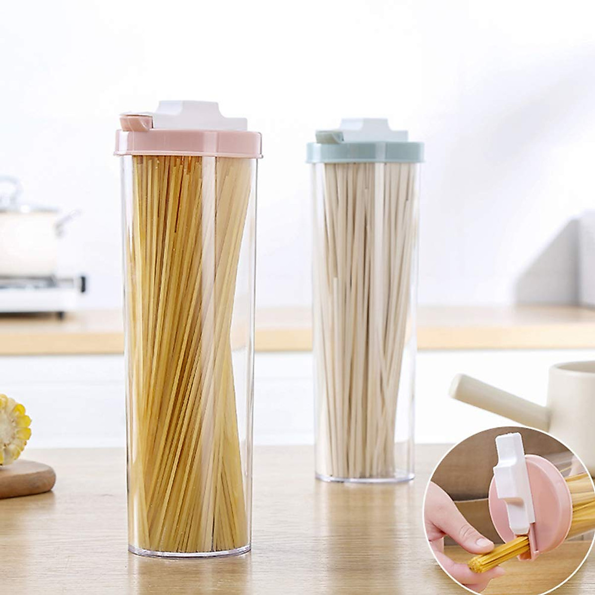 Hemoton 2Pcs airtight food canister food storage containers spaghetti holder plastic spaghetti noodle container cereal dispenser jar Jars for Spaghetti dry food container flour oatmeal