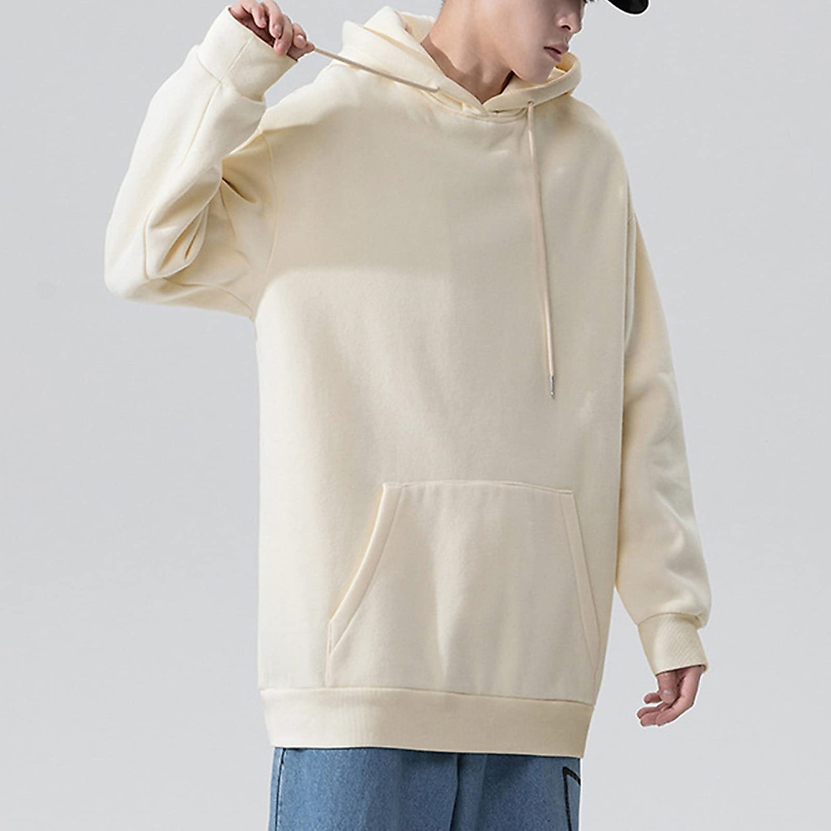 Maiyifu-GJ Men's Solid Loose Fit Pullover Hoodies Casual Athletic Hooded Sweatshirts Long Sleeve Hoodie with Kanga Pocket (Apricot,Large)