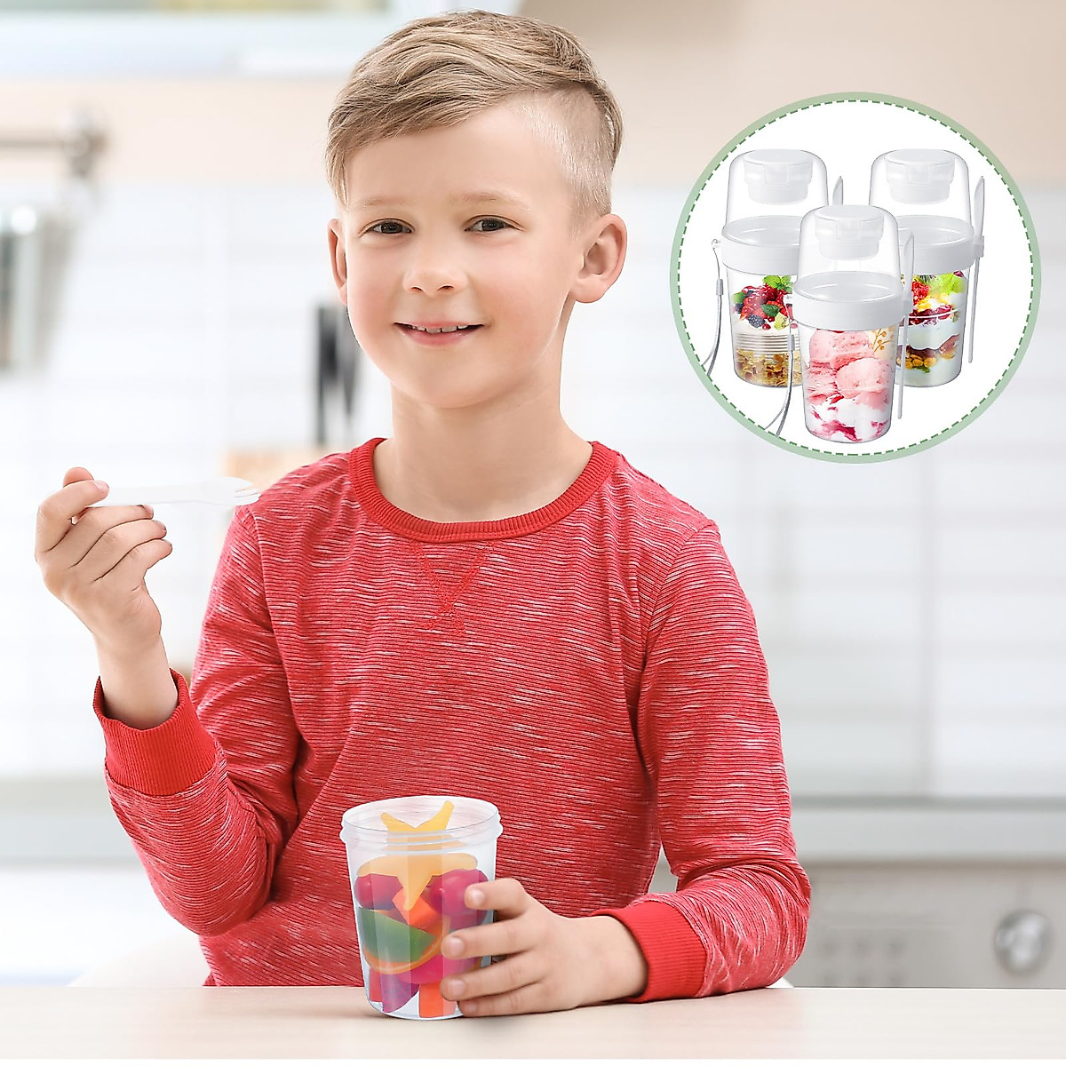 Gueevin 8 Pcs Yogurt Parfait Cups with Lids Reusable Yogurt Containers with Spoon 27 oz for Take Kids Oatmeal Snack Cereal Lunch Salad Fruit Breakfast Vegetable Storage