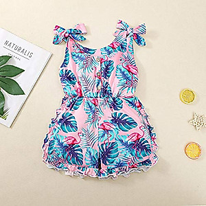 Thorn Tree Girl's Sleeveless Jumpsuit Bowknot Strap Button Closure Romper Toddler Girls Clothes