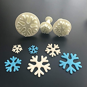 NUOMI 6 Pieces Snowflake Fondant Press Pastry Cutters Plastic Embossing Mould Cake Cookie Decorating Tool Handmade Sugarcraft Baking Supply, White, 6 Different Shapes
