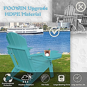 FOOWIN Adirondack Chair, Lounge Chair w/4 in 1 Cup Holder Trays, Folding Patio Chairs Weather Resistant, Fire Pit Chair for Deck, Garden, Backyard & Lawn Furniture