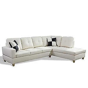 Beverly Fine Funiture Tinata Right Facing Faux Leather Sectional Sofa, Cream White