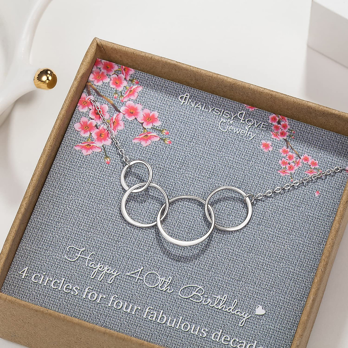 AnalysisyLove 40th Birthday Gifts for Women - Sterling Silver Infinity 4 Circle 4 Decades Necklace, Mothers Day Jewelry Mom Gift